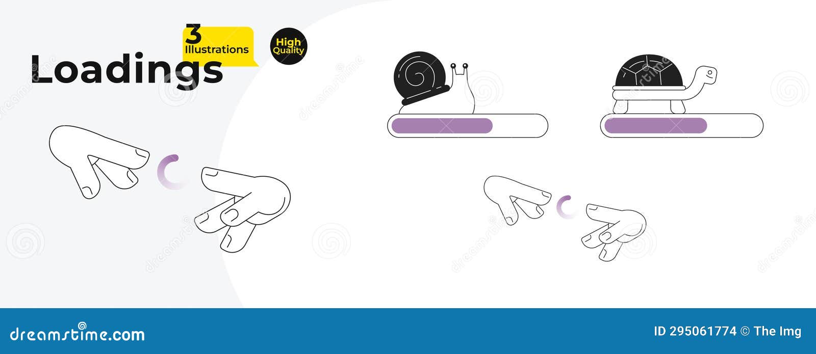 Snail Turtle Outline Loading Bars, Spinner Vector Illustration Bundle ...