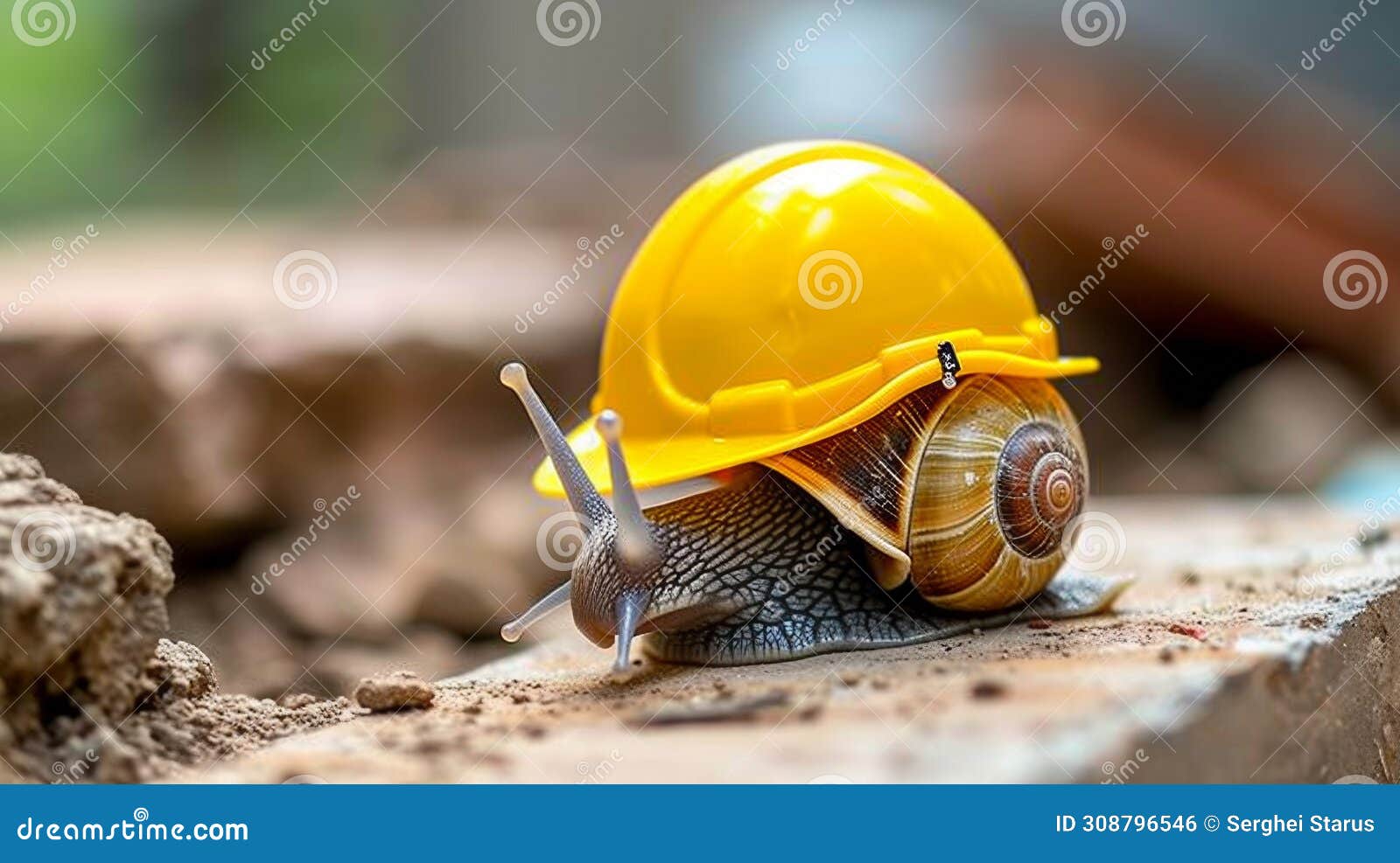 A Snail Wearing a Yellow Hard Hat on Top of Some Bricks, AI Stock Photo ...