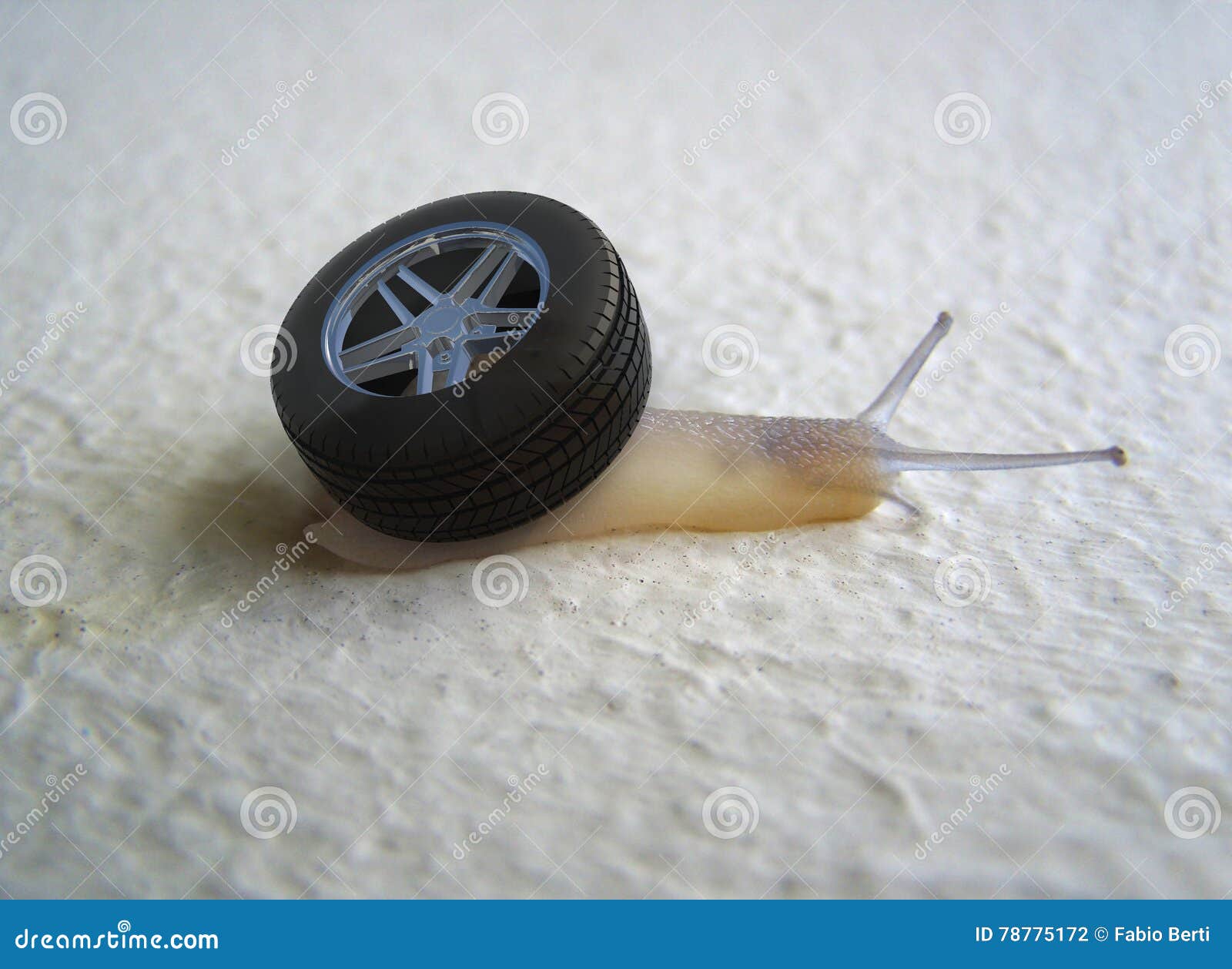 Snail with a Wheel of Car instead of Its Shell Stock Illustration ...