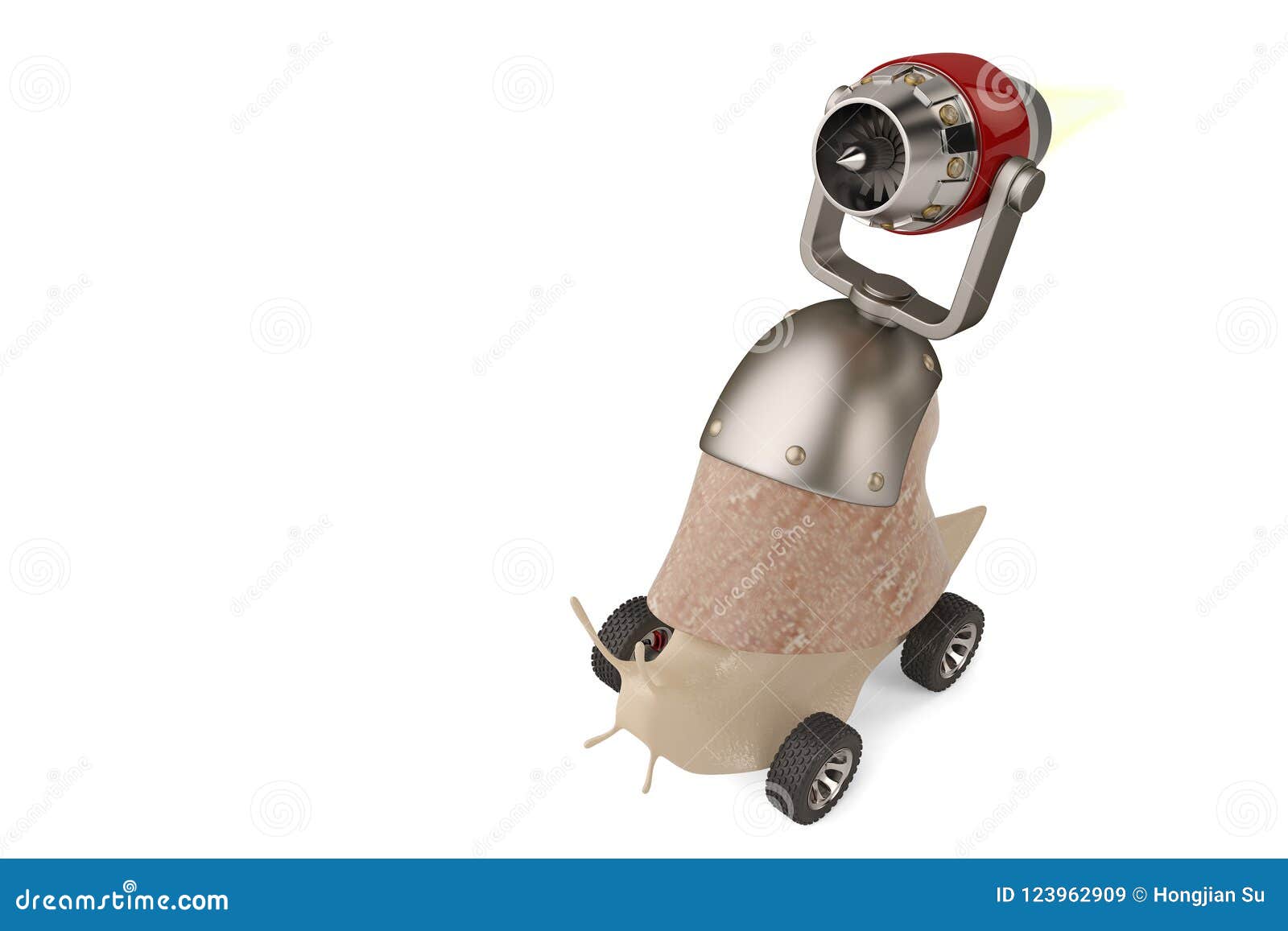 Snail and Wheels with Jet Engine on White Background.3D Illustration ...