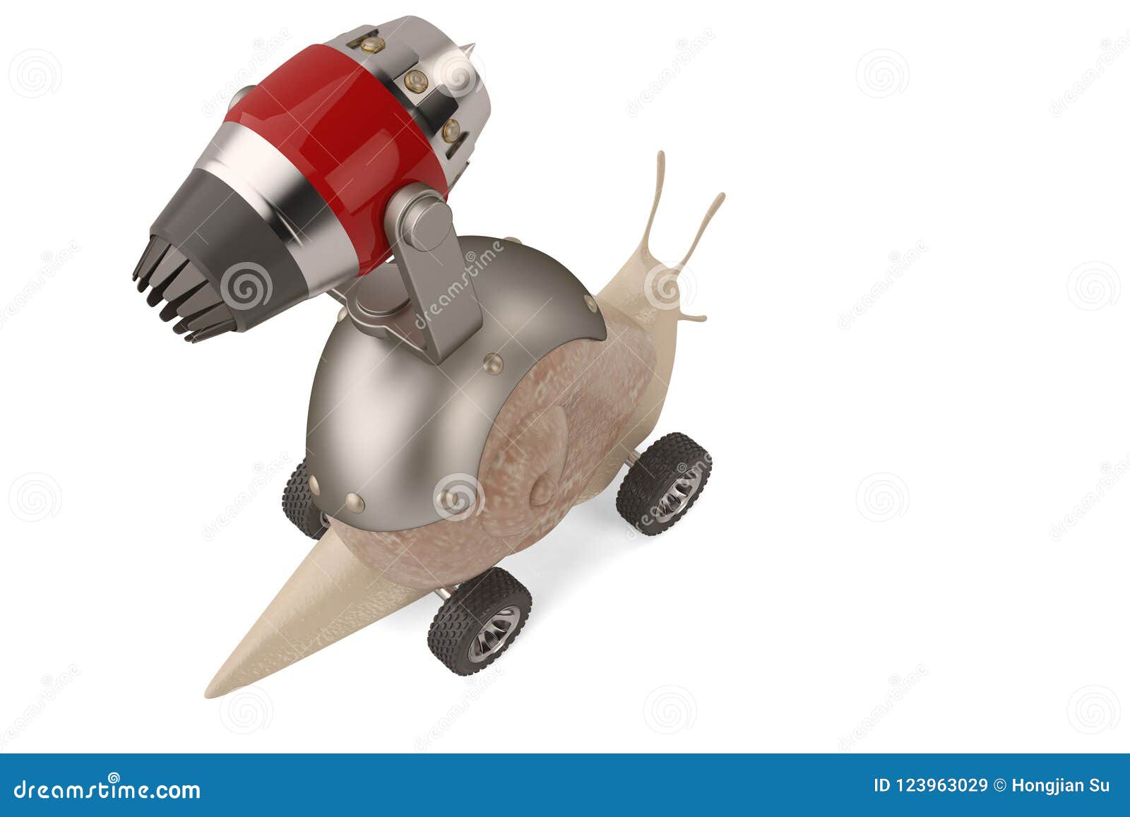 Snail and Wheels with Jet Engine on White Background.3D Illustration ...