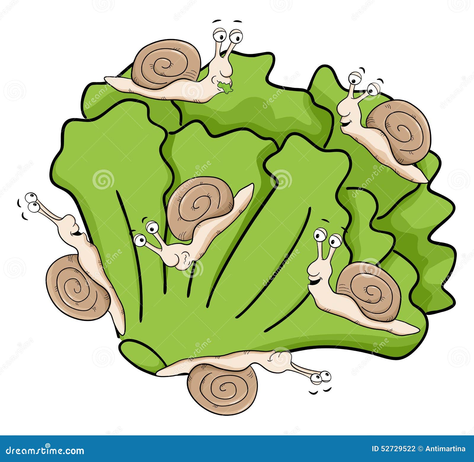 Snails Eating Lettuce Cartoon Vector | CartoonDealer.com #53659793