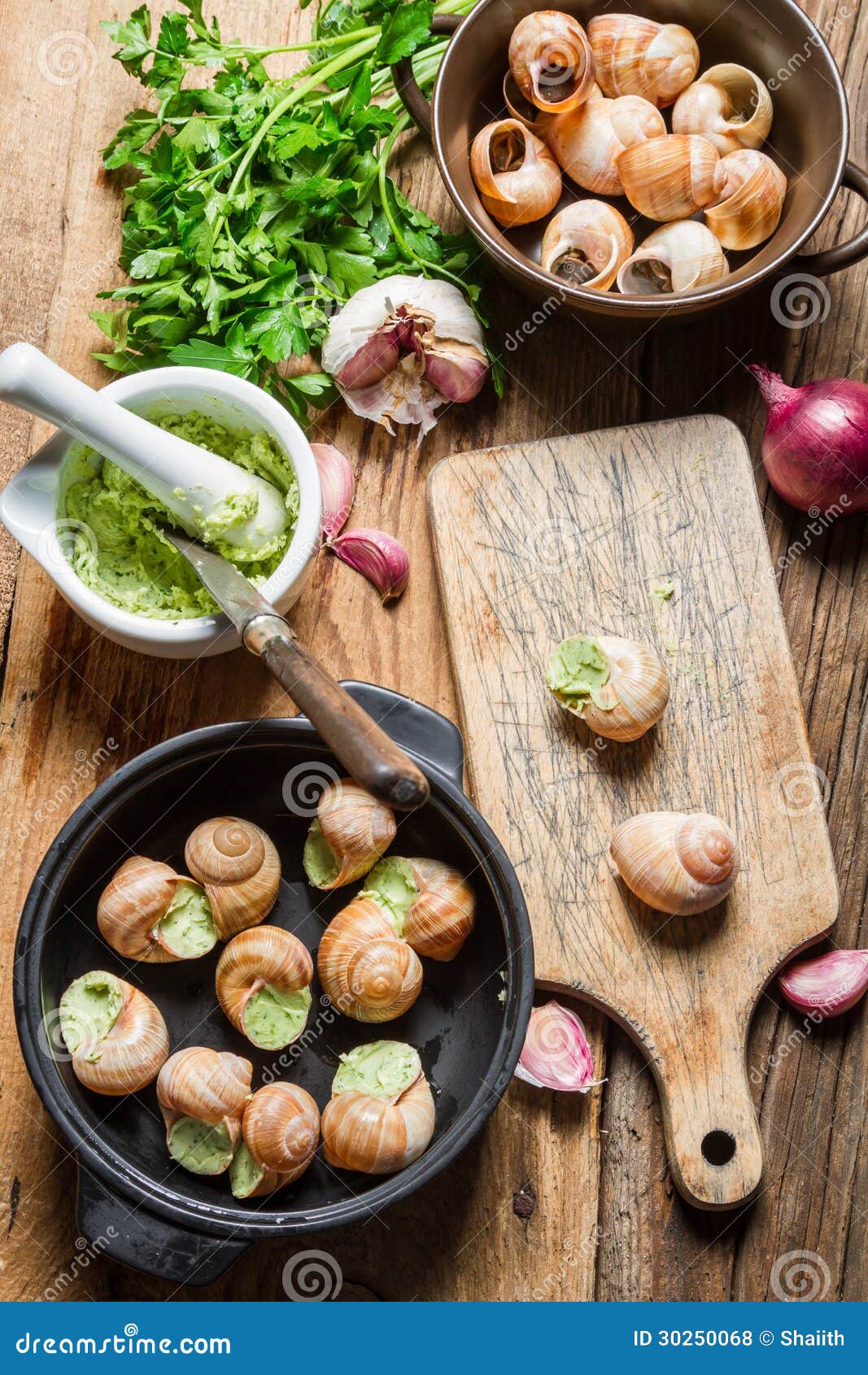 Snails with Garlic Butter before Cooking Stock Photo - Image of dinner ...