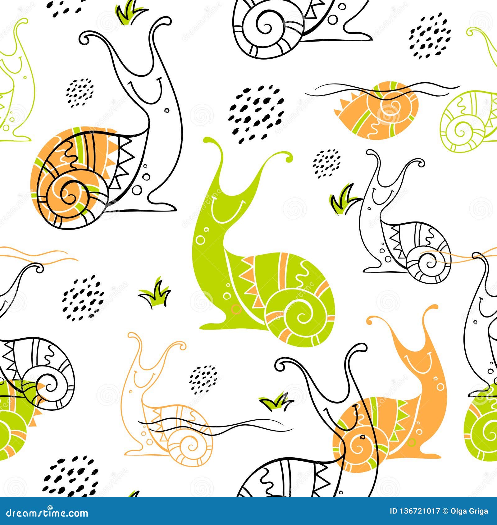 Snails.Seamless Pattern in Scandinavian Style. Doodles. Vector Stock ...