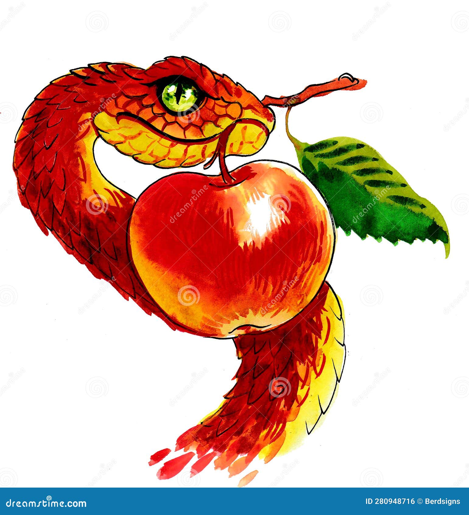 Snake with apple stock photo. Image of font, painting - 280948716