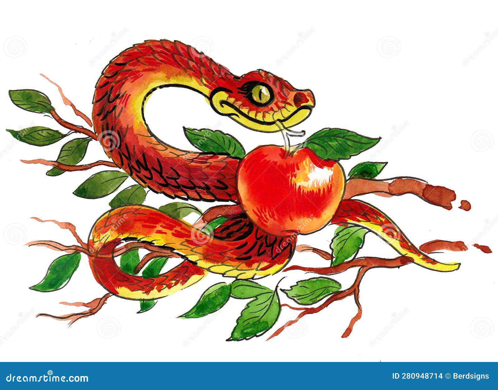 Snake with apple stock photo. Image of reptile, animal - 280948714