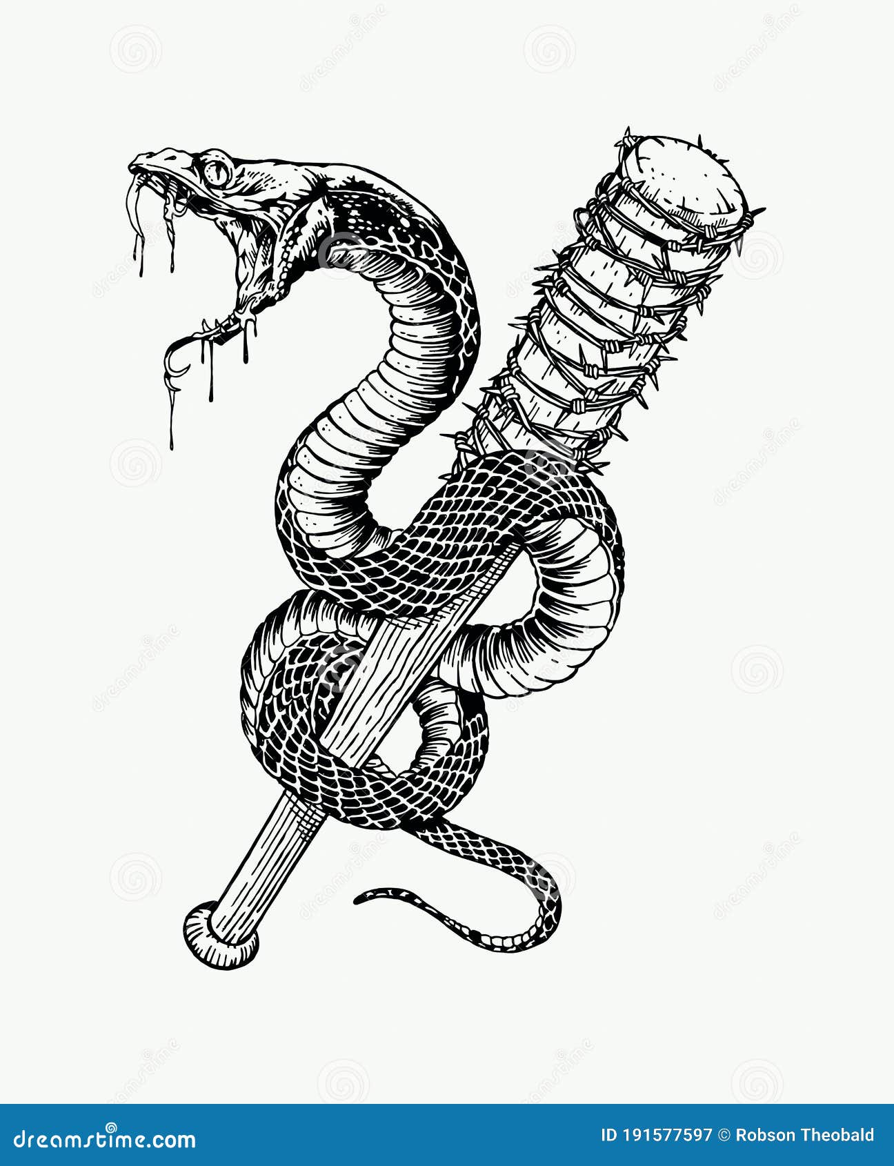 Snake with baseball bat stock vector. Illustration of angry - 191577597