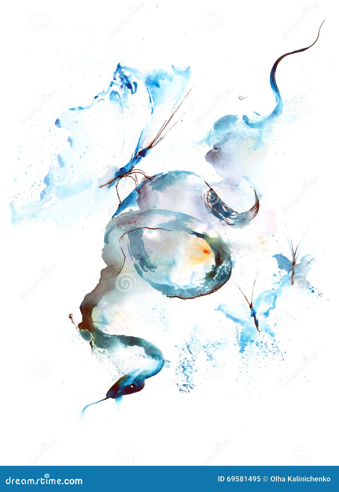 Snake and butterfly stock illustration. Illustration of beauty - 69581495