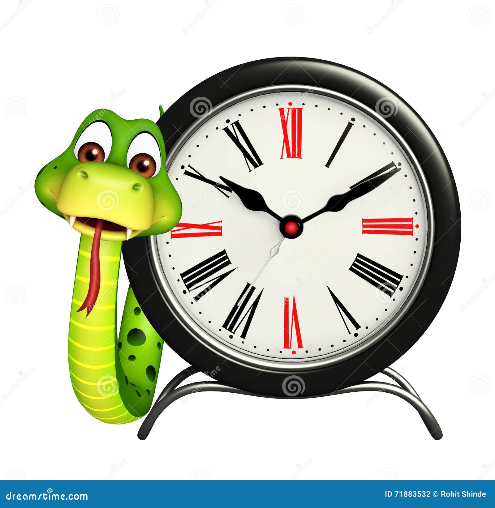 Snake Cartoon Character with Clock Stock Illustration - Illustration of ...