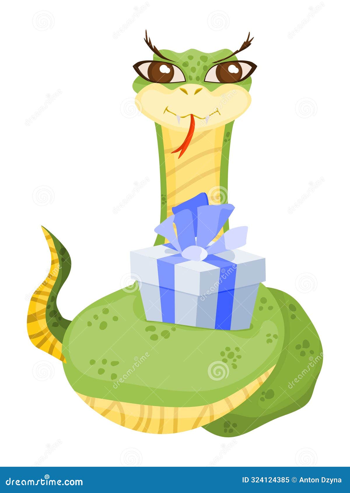 Snake Character Wrapped a Gift with a Blue Bow New Stock Illustration ...