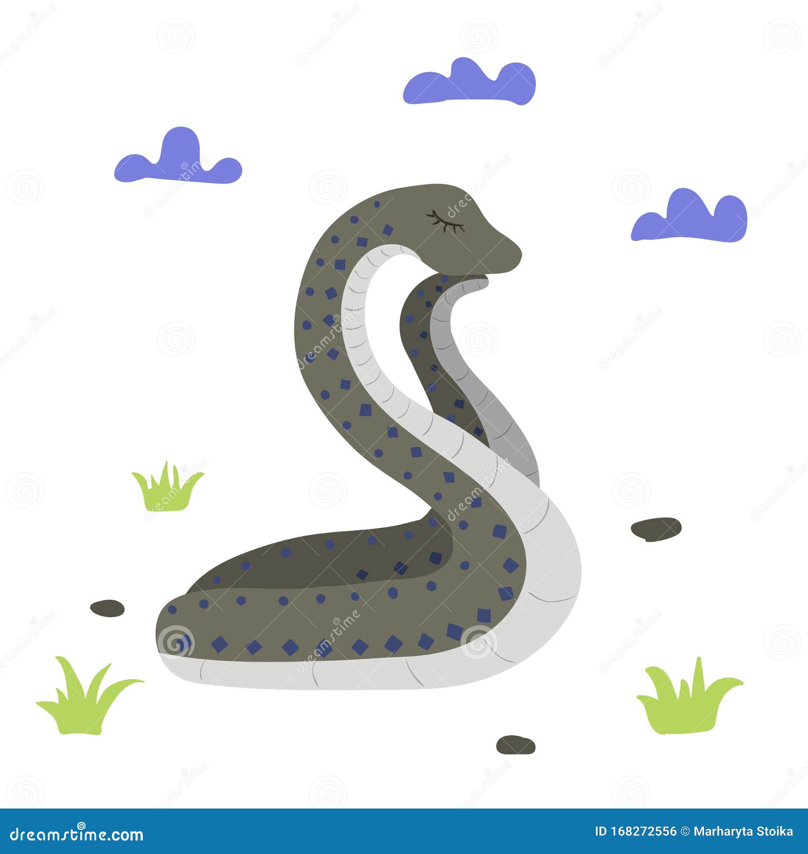 Snake, cloud and grass. stock vector. Illustration of creepy - 168272556