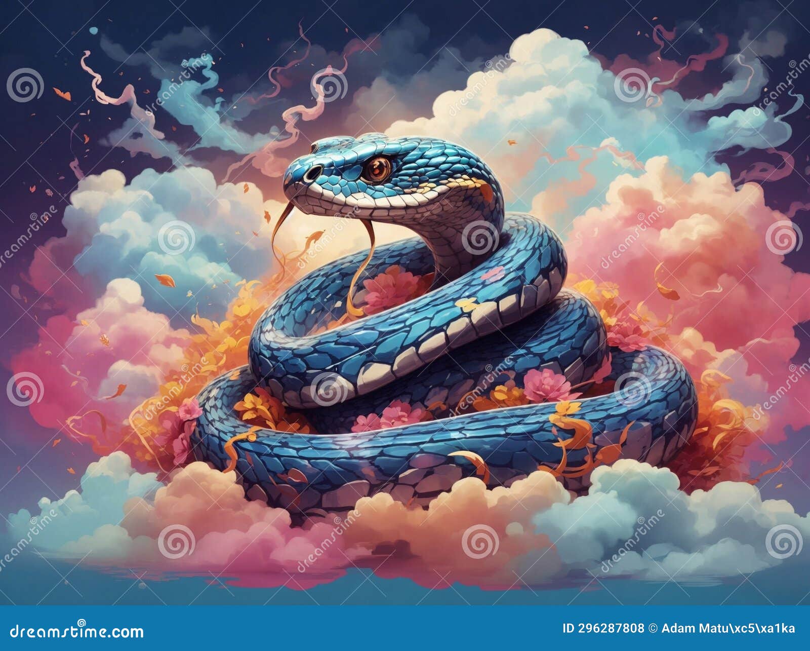 Snake on the clouds stock illustration. Illustration of dangerous ...