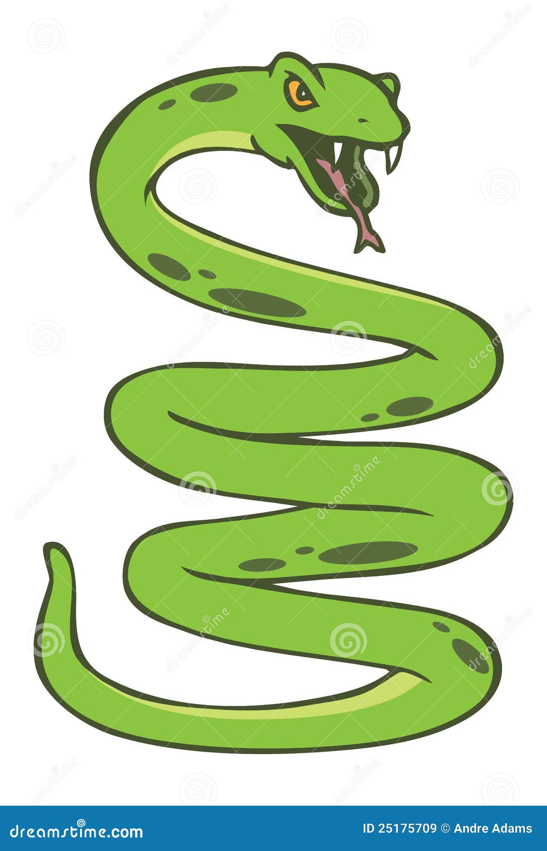 Cartoon Coiled Black Snake With A Forked Tongue/Coiled Serpent, Vector ...