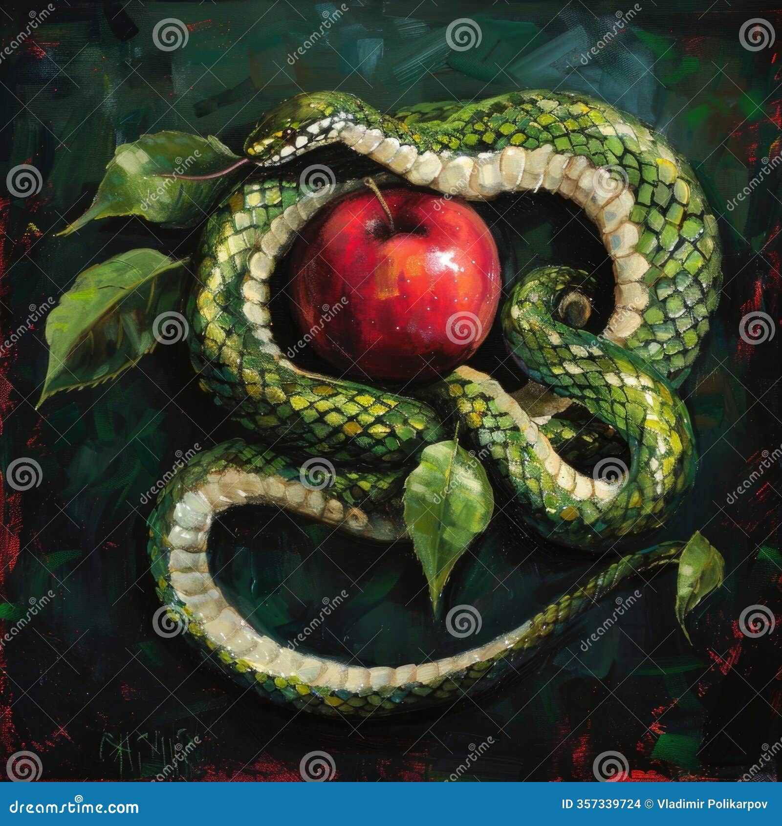 A Snake Coiled Around an Apple, a Symbol of Temptation and Deceit Stock ...