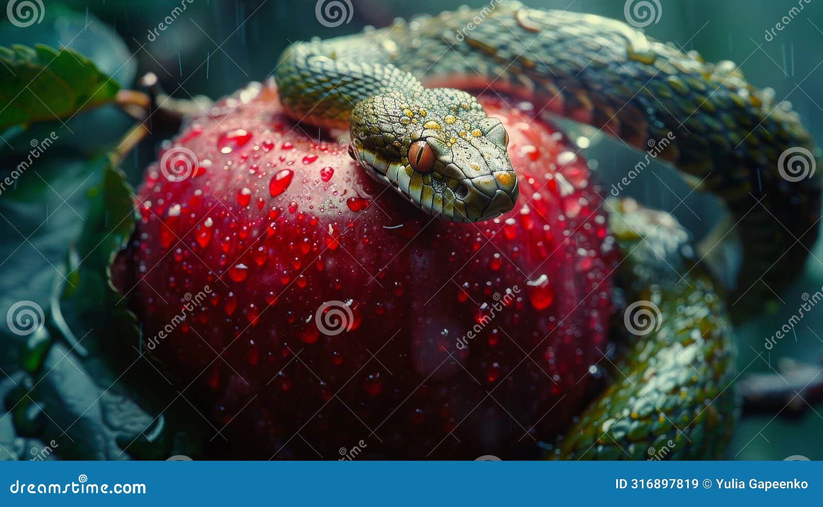 Snake Eating Apple in Tree stock illustration. Illustration of habitat ...