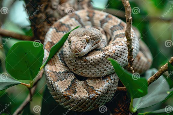 Snake Coiled on a Tree Branch Stock Illustration - Illustration of ...