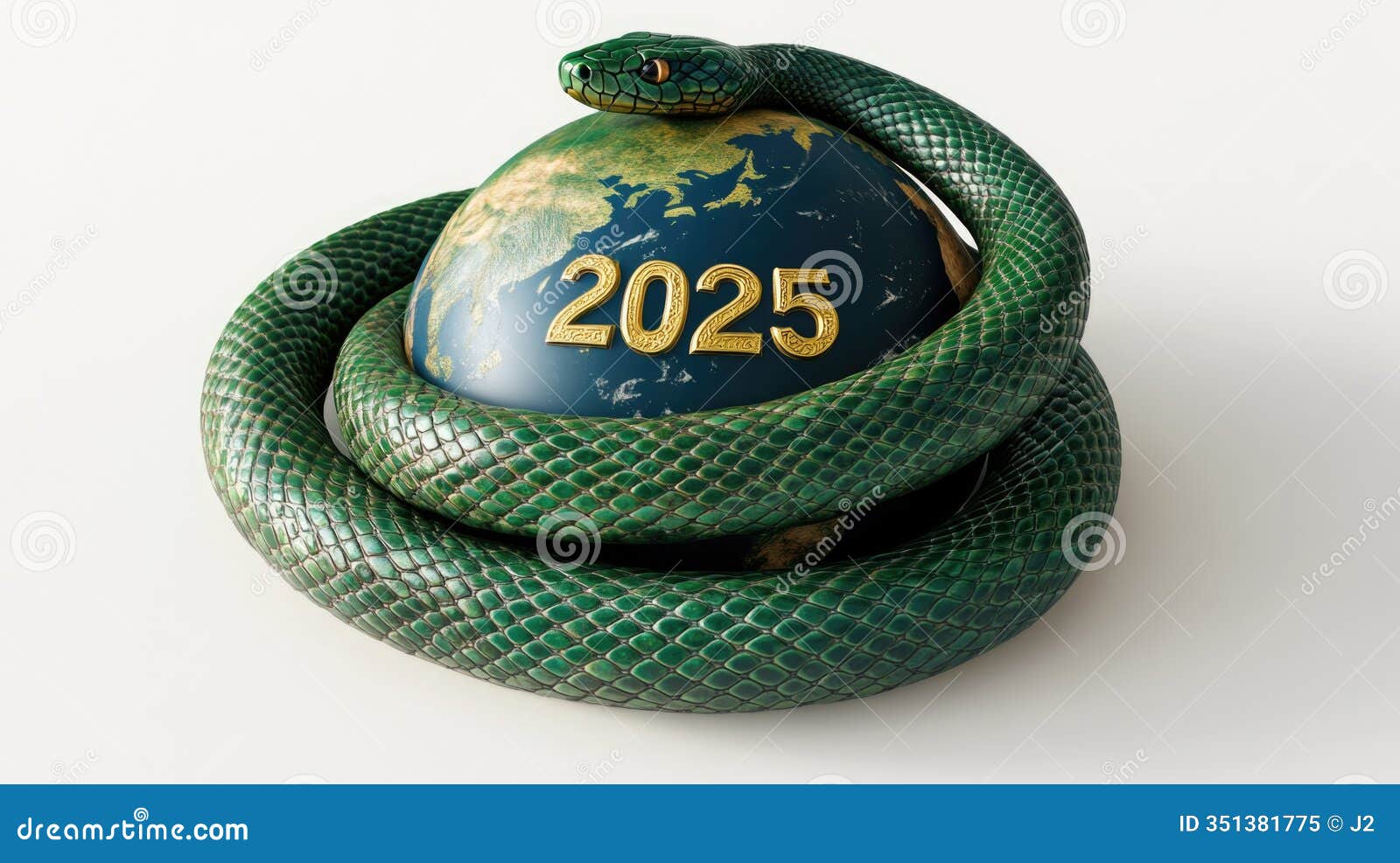 Snake Coiling Around Globe with 2025: Symbol of Danger and Global ...