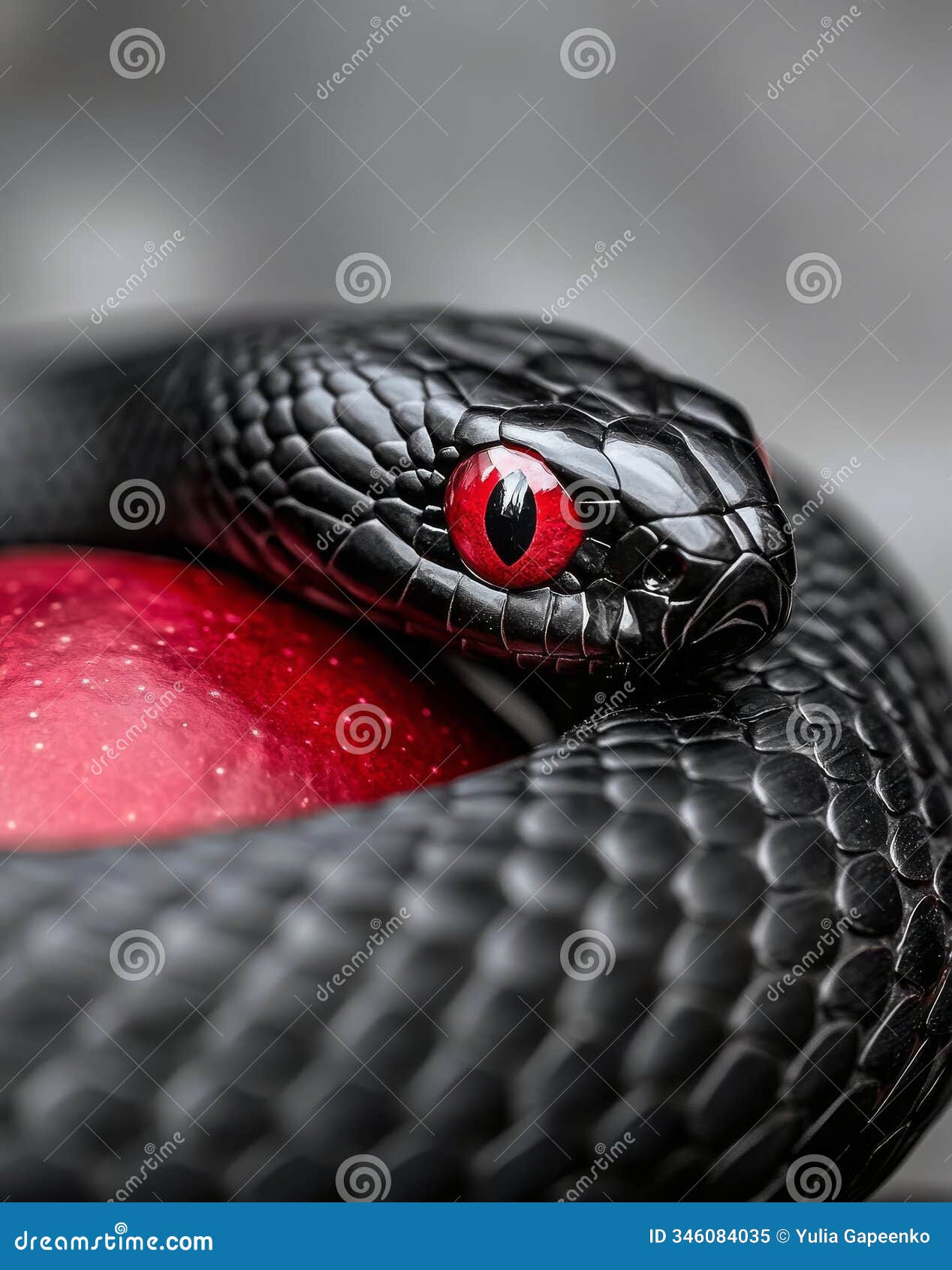 Snake Coiling Around a Red Ball in a Close Up View with Vibrant Colors ...