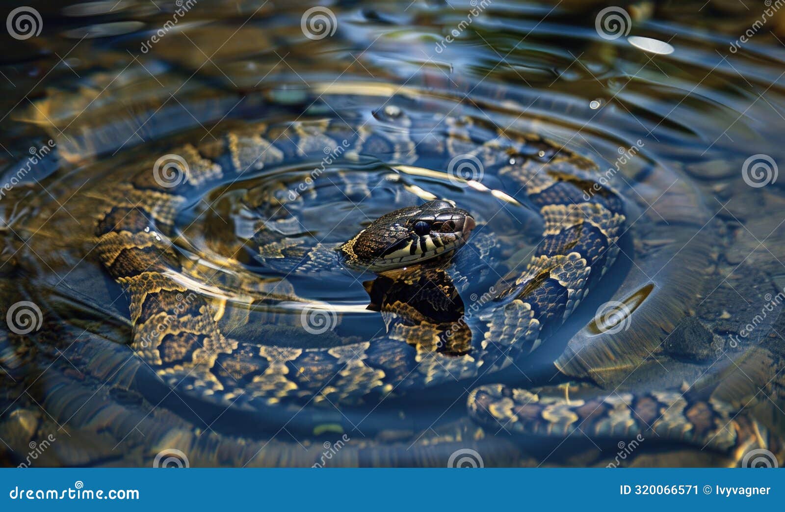Snake Coiling in Shallow Water Stock Image - Image of rana, water ...