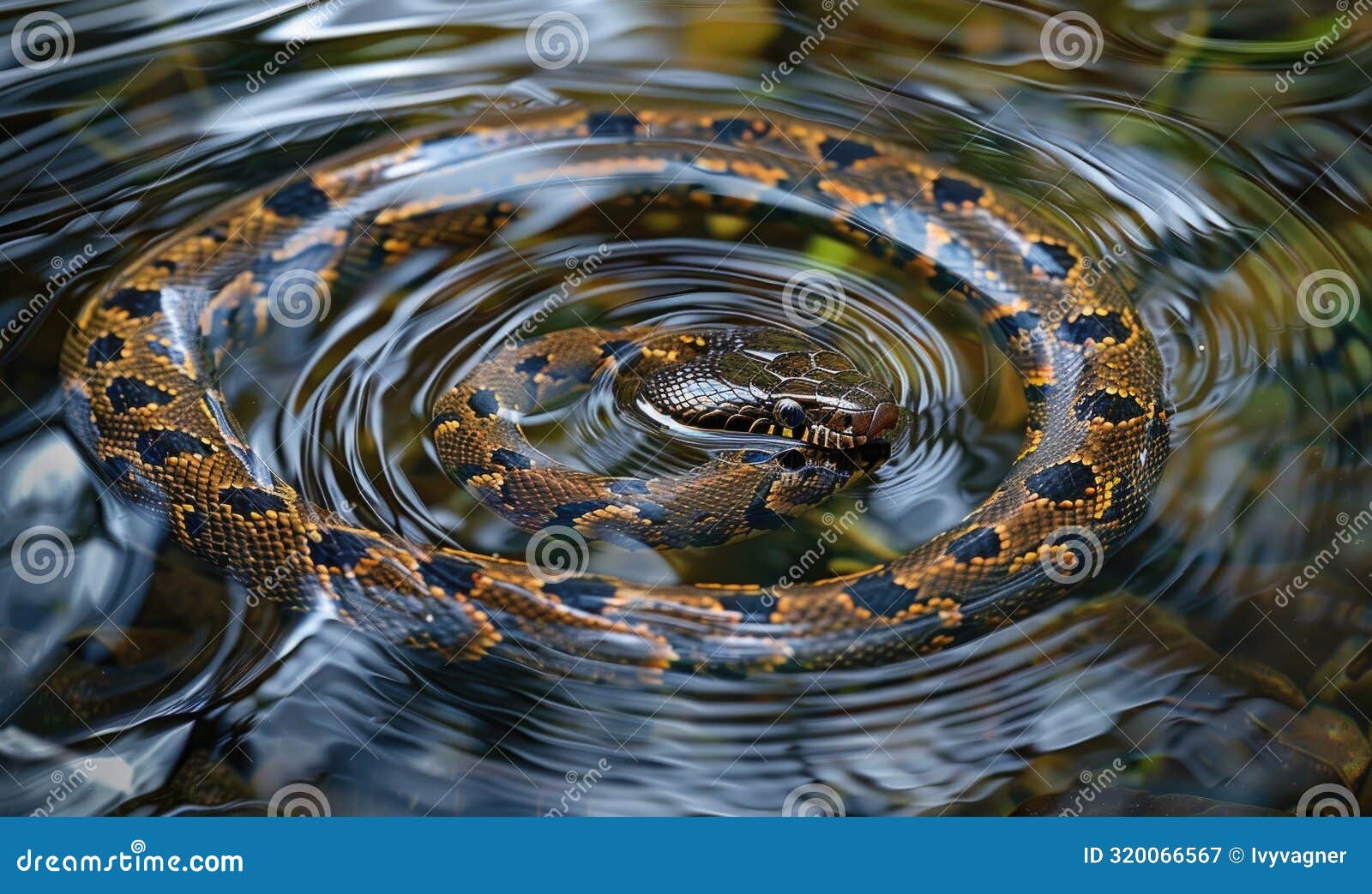 Snake Coiling in Shallow Water Stock Image - Image of leaf, aquatic ...
