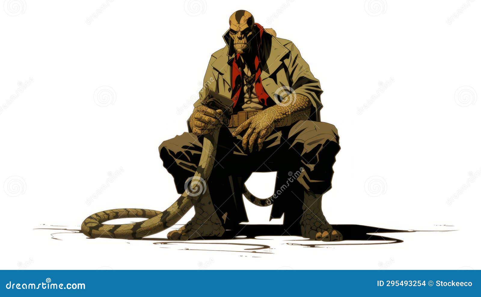 Snake Comic Book Character by Mike Mignola: Red and Beige Pensive Poses ...