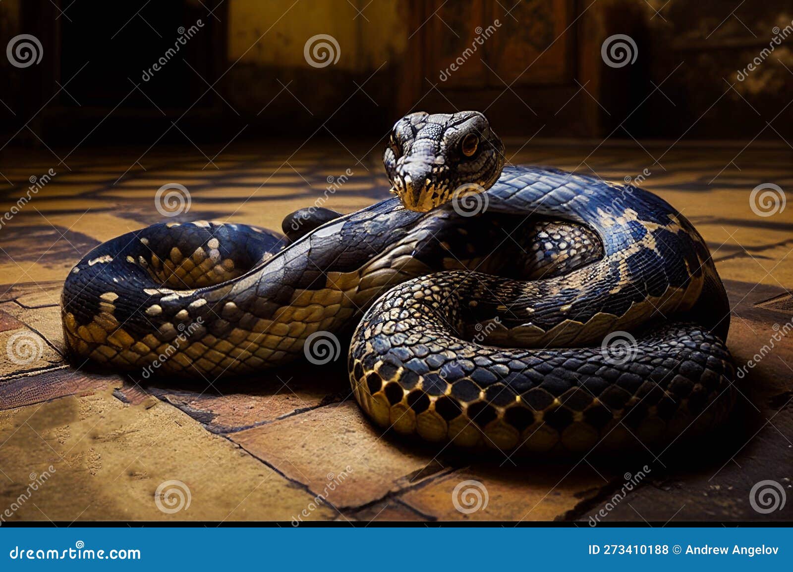 The Snake Crawled Into The Courtyard Of A Residential Building. AI ...