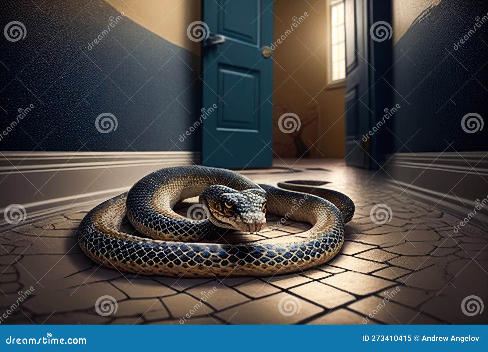 The Snake Crawled Into The Courtyard Of A Residential Building. AI ...