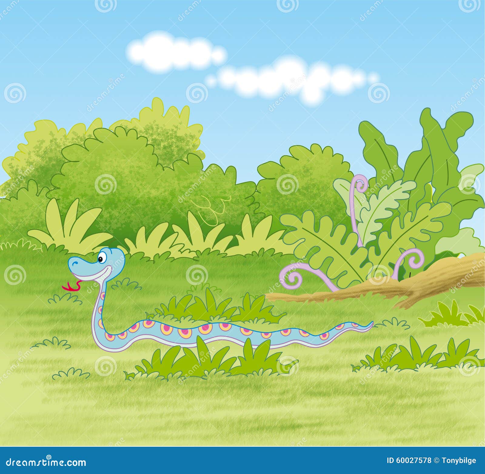 Snake Crawling in Tropical Forest Vegetation Stock Illustration ...