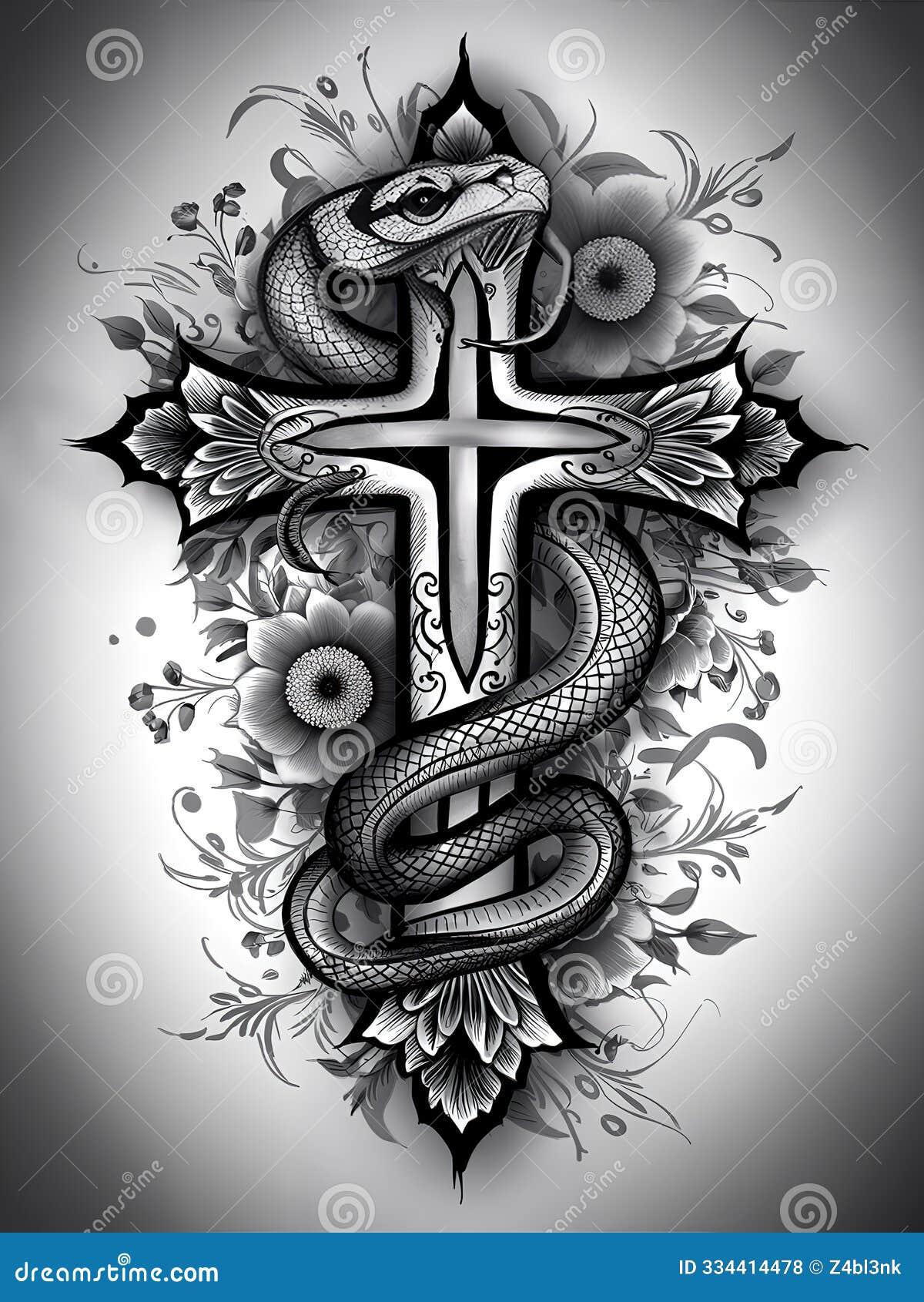 Snake on a Cross Tattoo Art Design Stock Illustration - Illustration of ...
