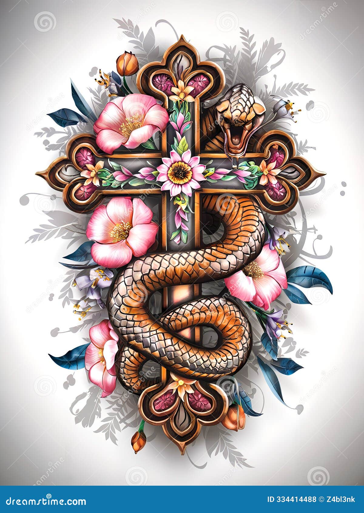 Snake on a Cross Tattoo Art Design Stock Illustration - Illustration of ...