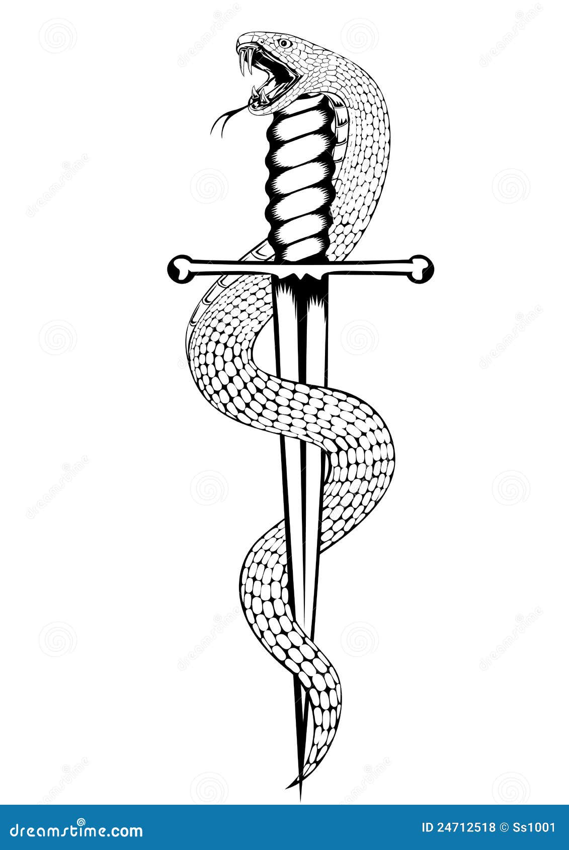 Snake And Dagger, Serpent Wraps Around A Sword Vector Vintage Tattoo ...