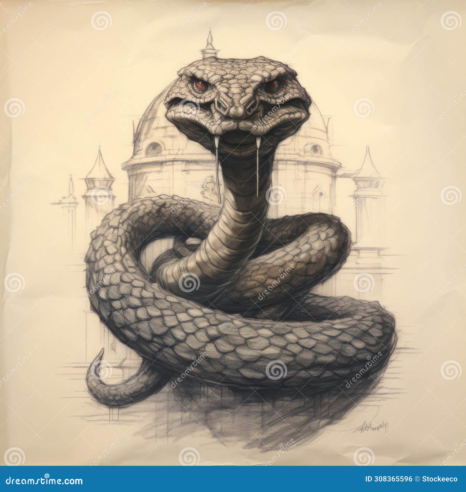 Snake Drawing in the Style of Andreas Rocha and Aaron Horkey Stock ...
