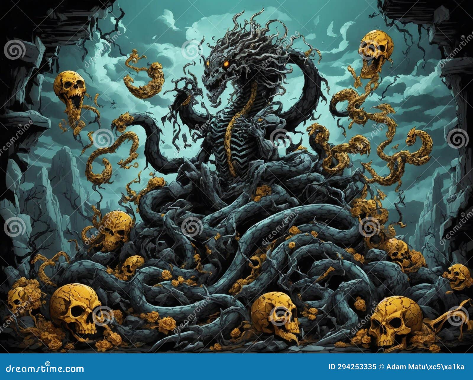 Snake Dragon in the Dungeon, Ai Generated Stock Illustration ...