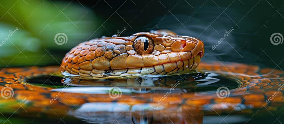 Snake Drinking Water on Pond Surface Stock Photo - Image of environment ...