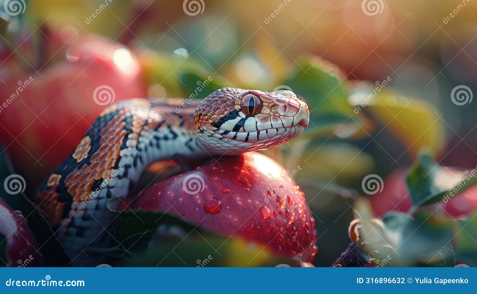 Snake Eating Apple in Tree stock photo. Image of garden - 316896632