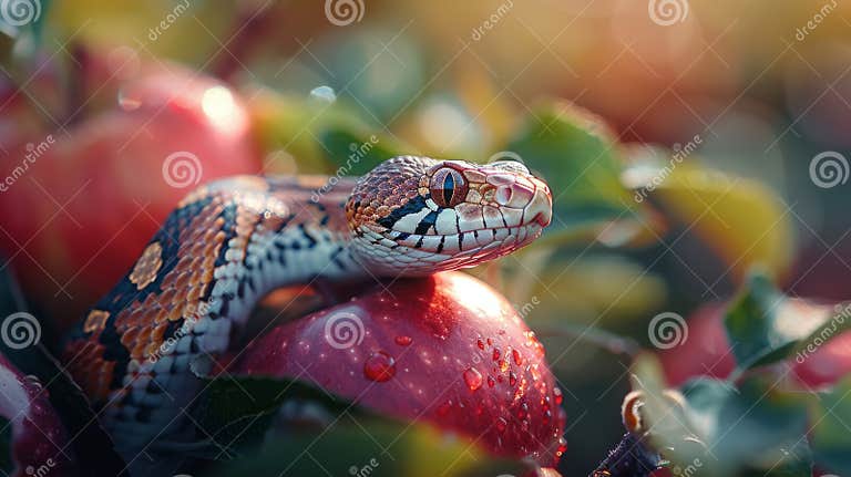 Snake Eating Apple in Tree stock photo. Image of garden - 316896632