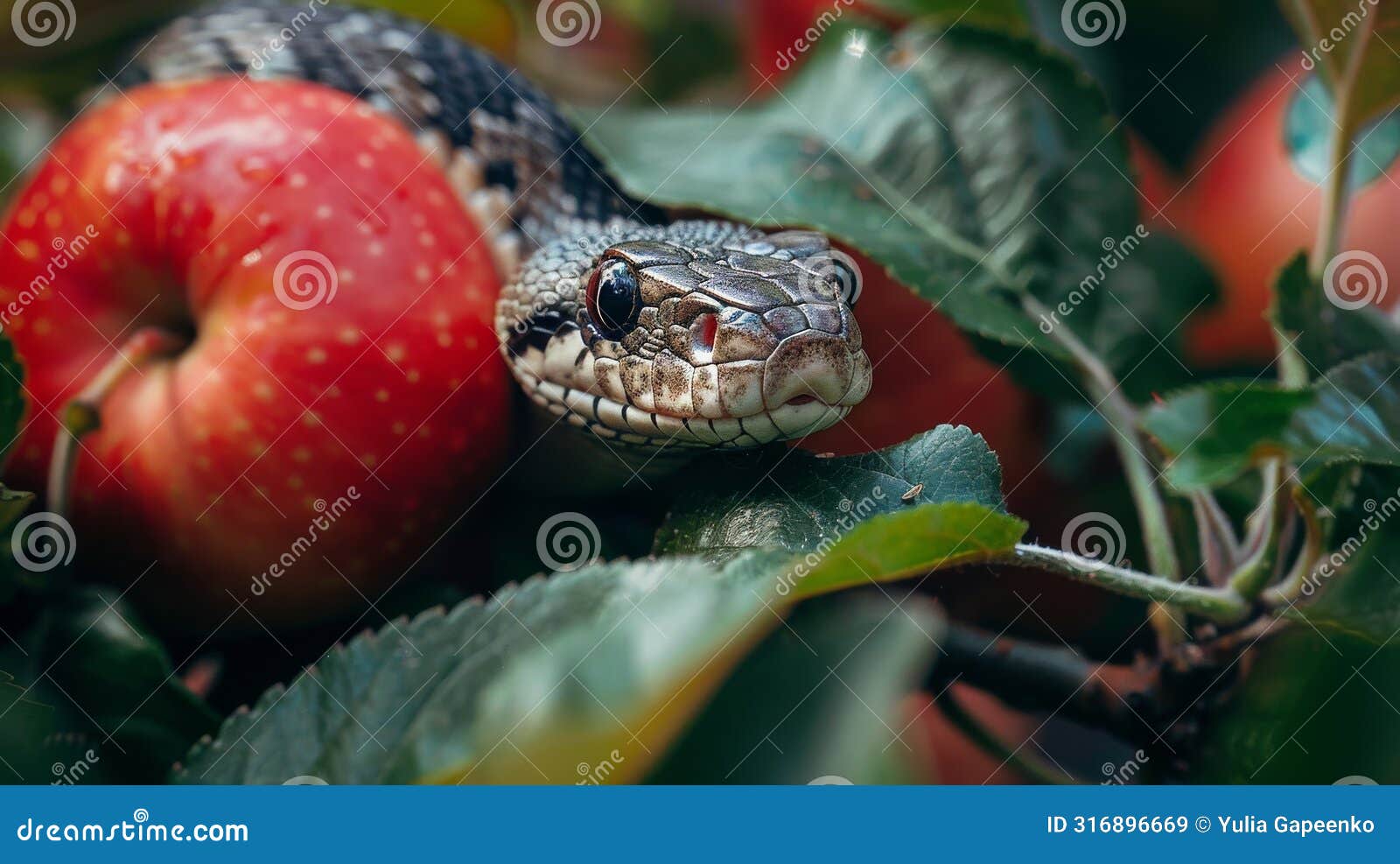 Snake Eating Apple in Tree stock image. Image of wild - 316896669