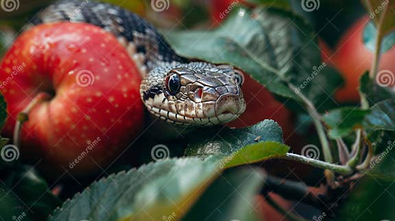 Snake Eating Apple in Tree stock image. Image of wild - 316896669