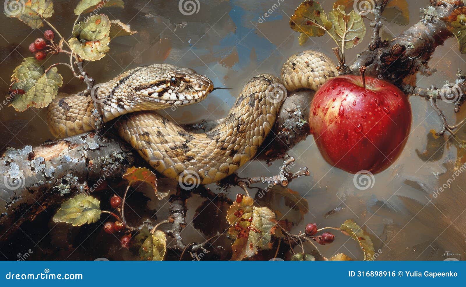 Snake Eating Apple in Tree stock photo. Image of reptile - 316898916