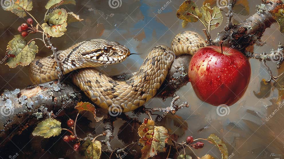 Snake Eating Apple in Tree stock photo. Image of reptile - 316898916