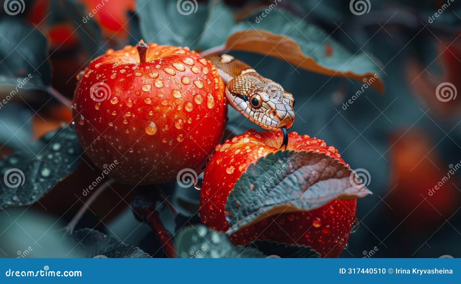 Snake Eating Apple in Tree stock photo. Image of habitat - 317440510