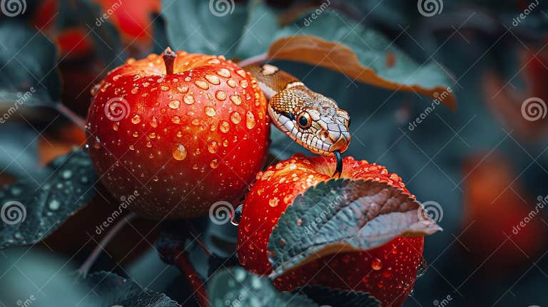 Snake Eating Apple in Tree stock photo. Image of habitat - 317440510