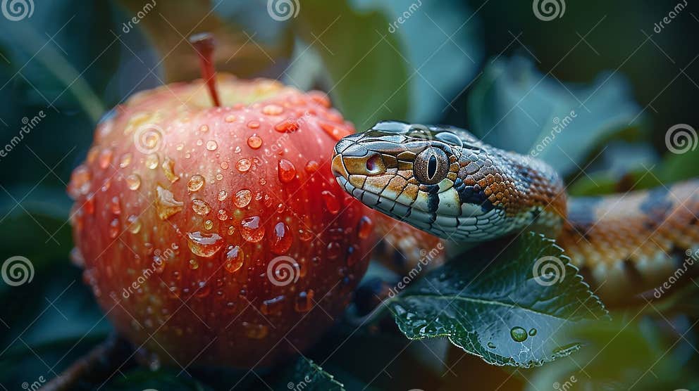 Snake Eating Apple in Tree stock photo. Image of green - 317440766