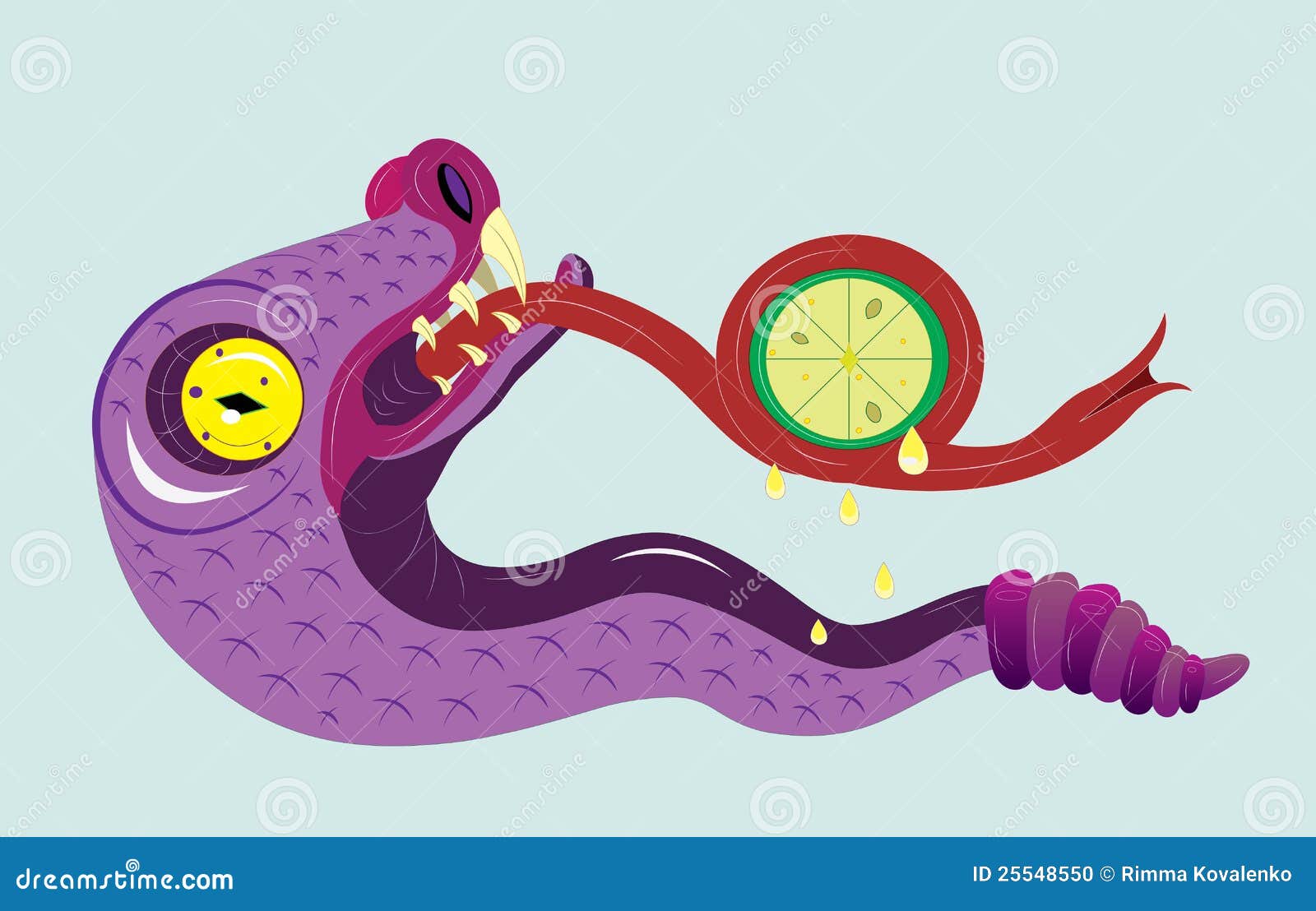 The snake eats a lemon. stock vector. Illustration of canines - 25548550