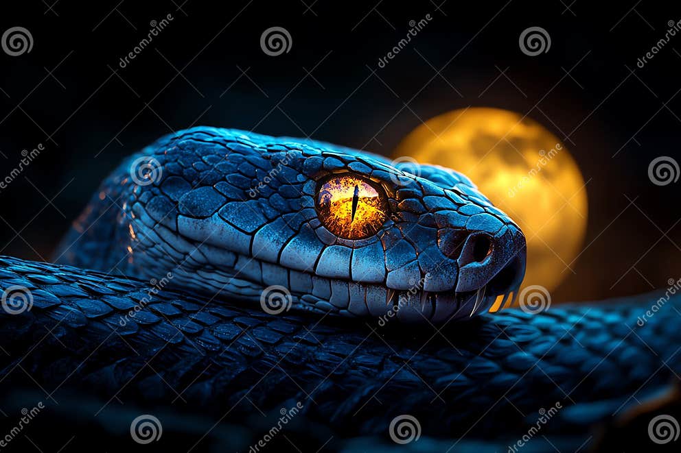 Snake Fangs, Mystery, and Night Visualized in a Nighttime Scene Stock ...
