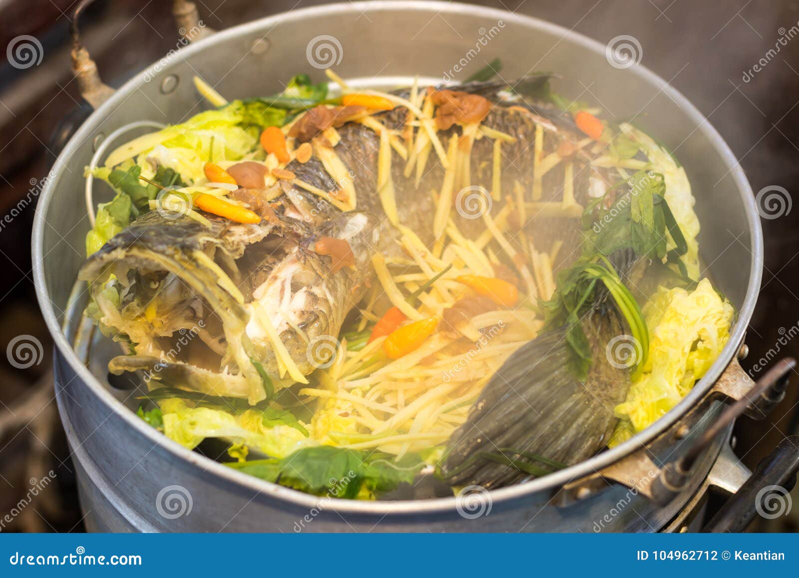Snake Fish with Steamed Vegetables. Stock Photo - Image of animal ...