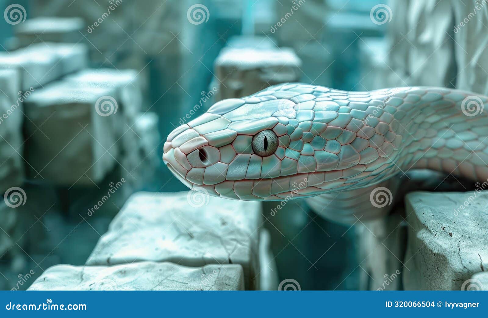 Snake among Floating Cubes, Abstract Background with Snake and Geometry ...