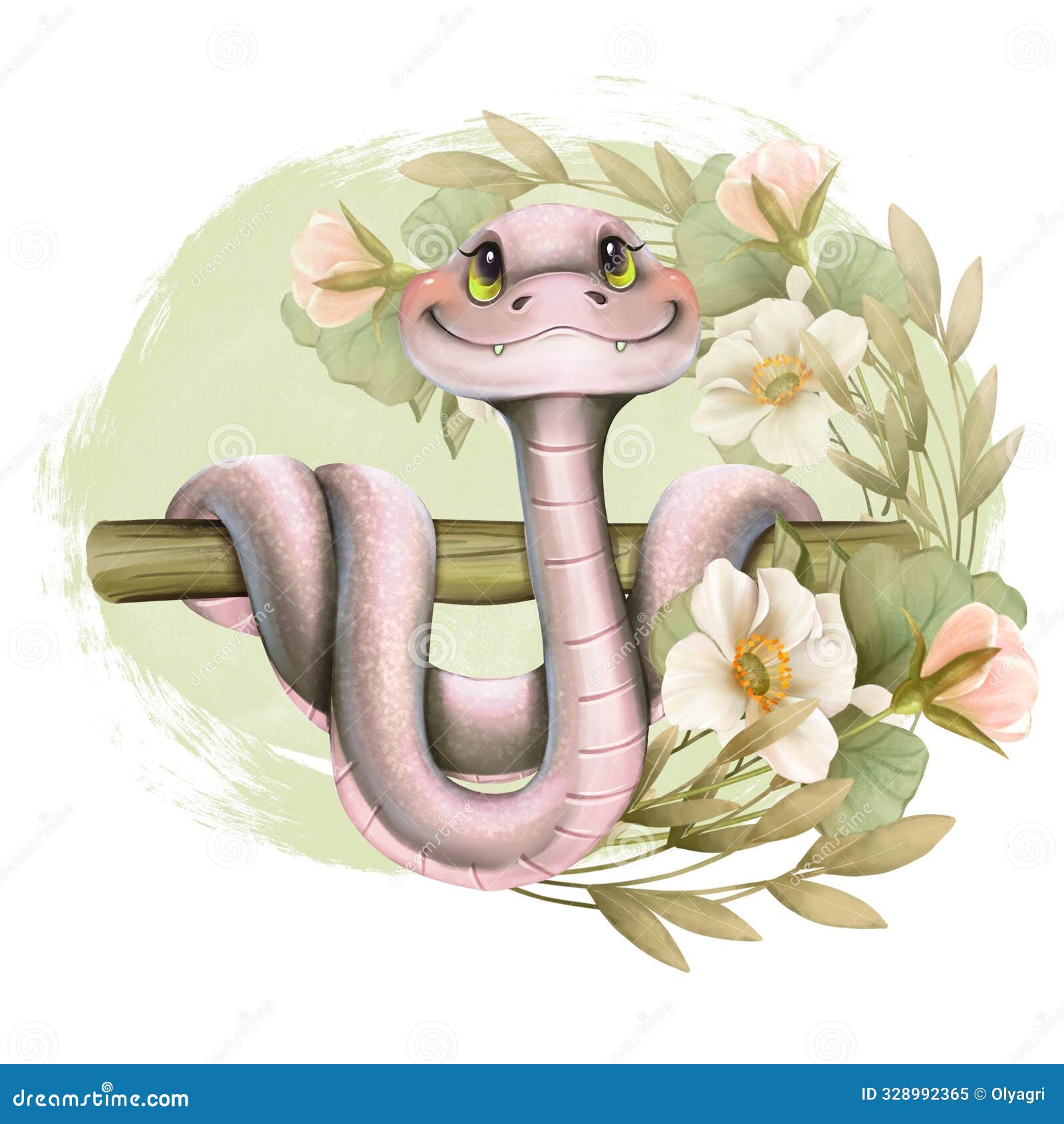 Snake and Flowers. Cute Animal Illustration Stock Illustration ...