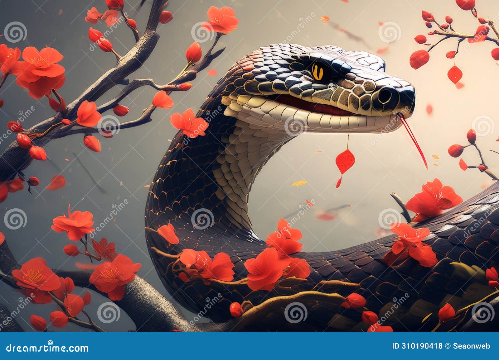 Snake and Flowers. Illustration with Snake and Floral Stock ...