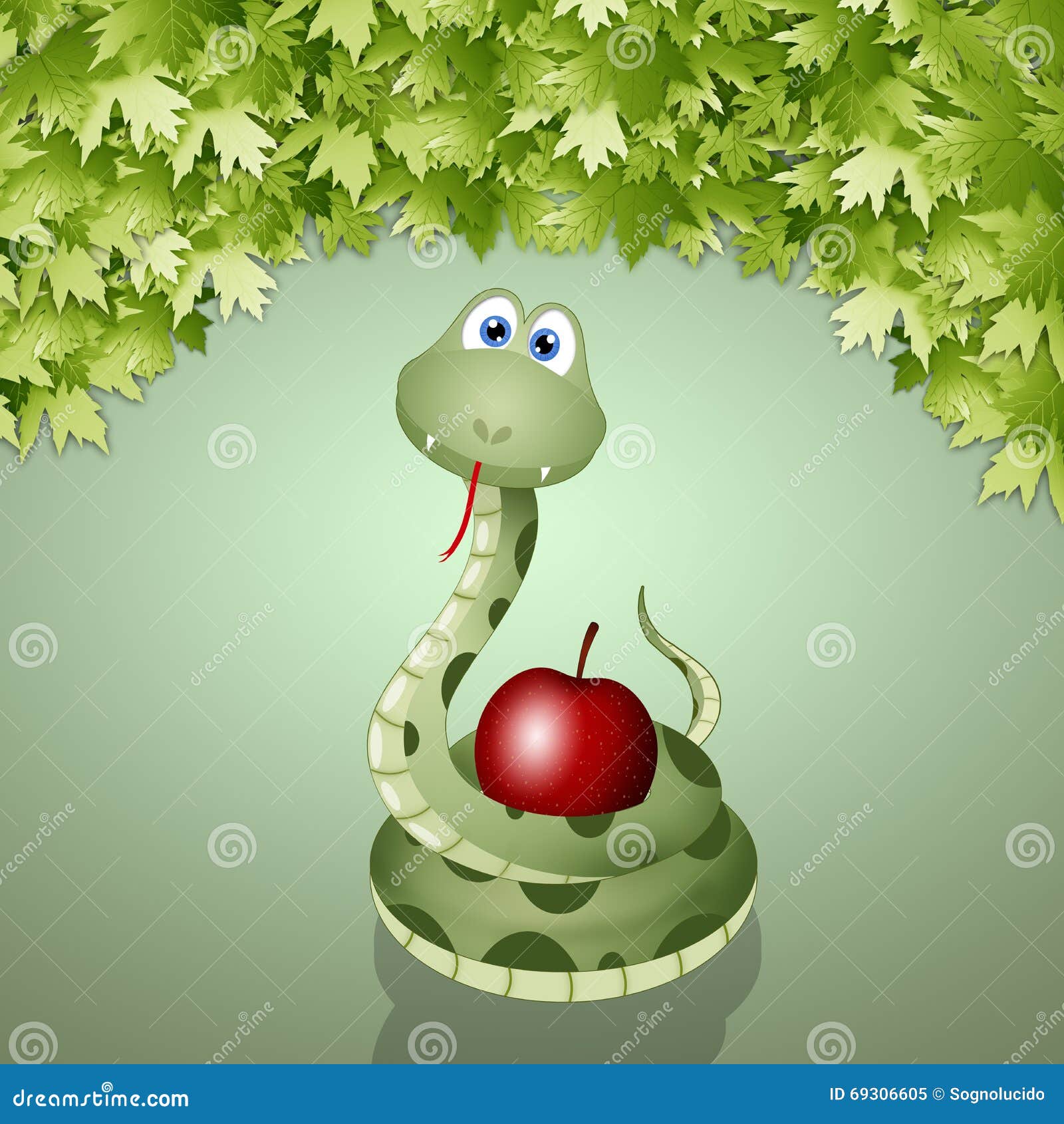 Snake with the Fruit of Sin Stock Illustration - Illustration of sunset ...